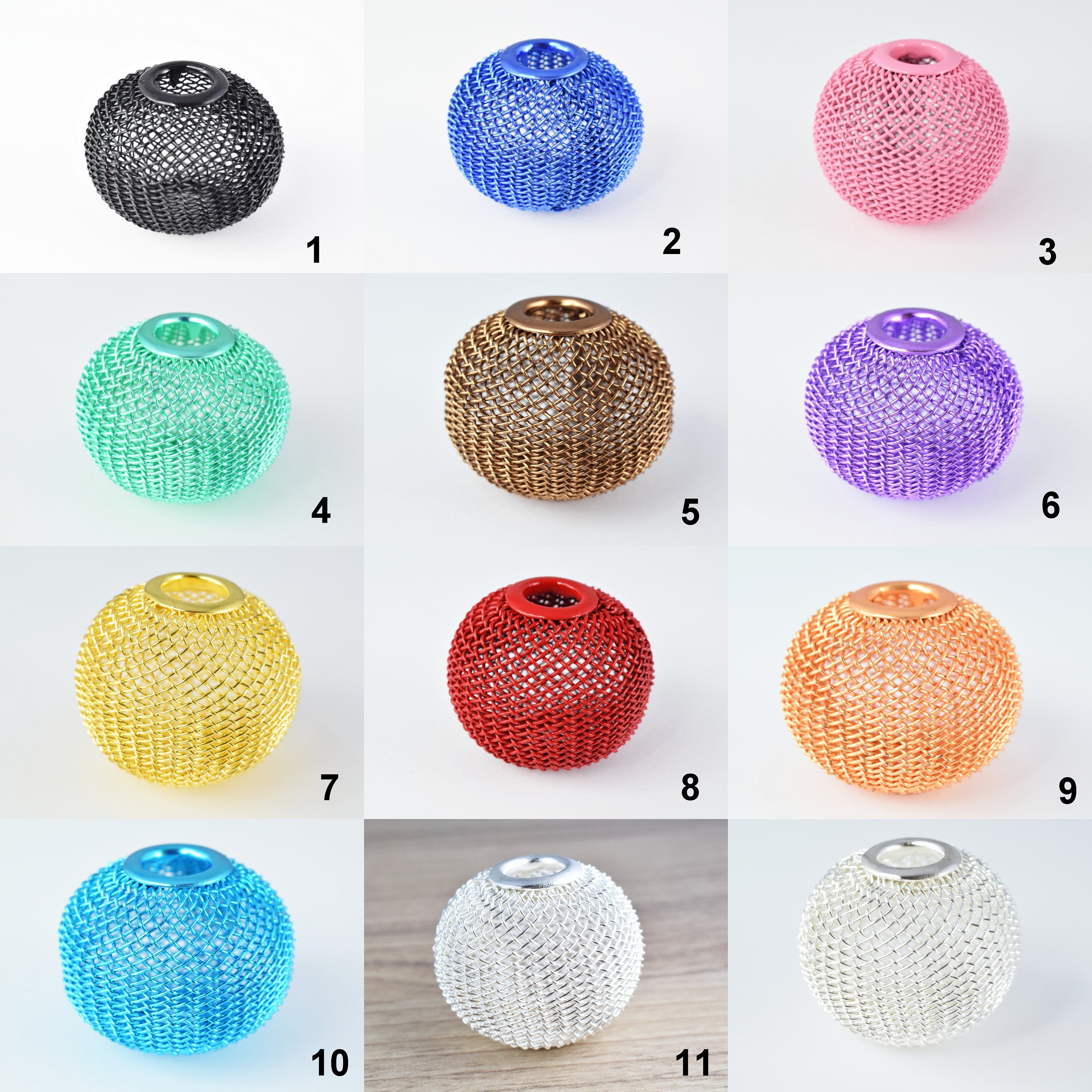 6 PCs Wire Mesh Beads Basketball wives large hole Round Beads 30mm